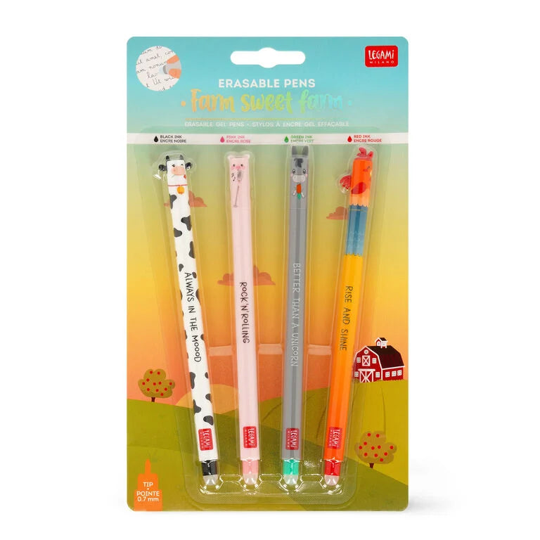 Legami Legami Set Of 4 Erasable Gel Pens - Farm Sweet Farm Kit ...
