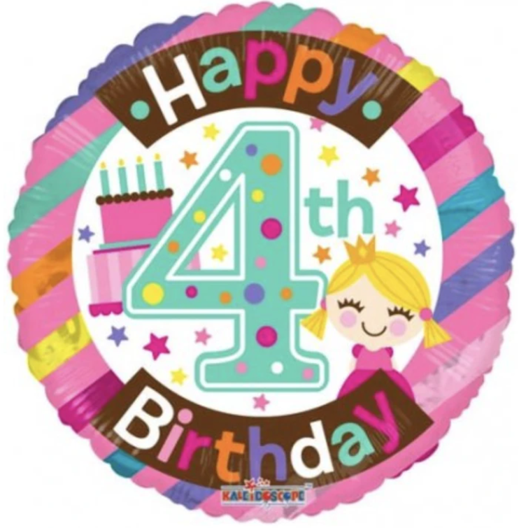 4th Birthday Party Clip Art Princess Crown Balloon Set Pink Number 4